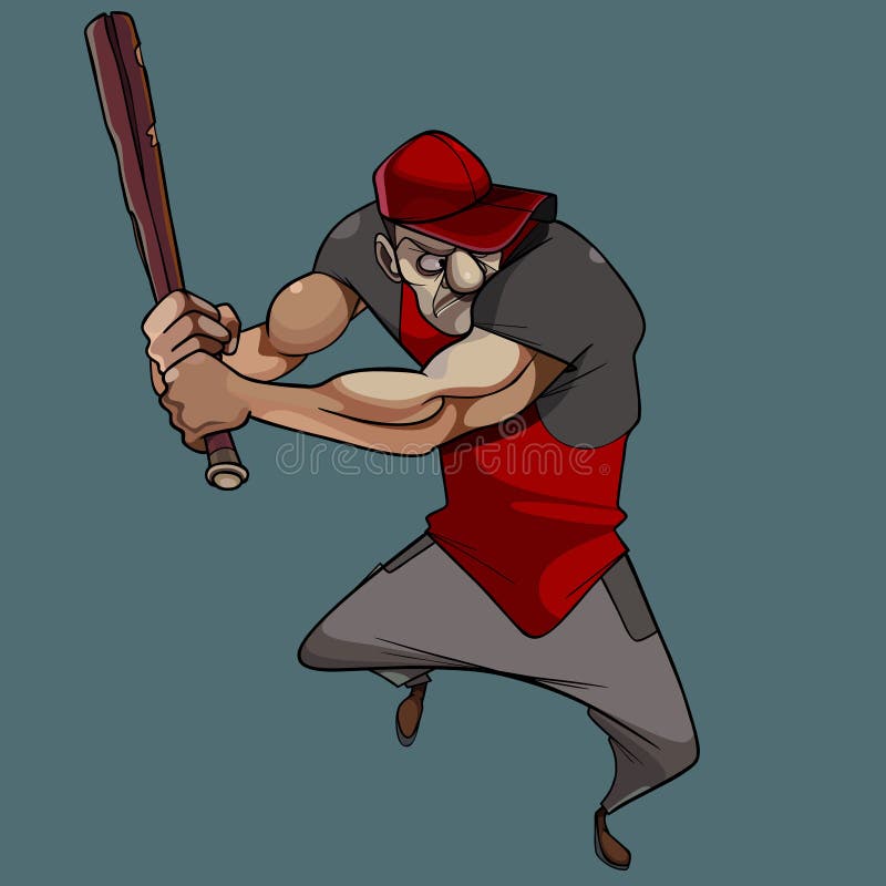 Cartoon Guy with a Bat in His Hands Swinging in Blow Stock Vector ...