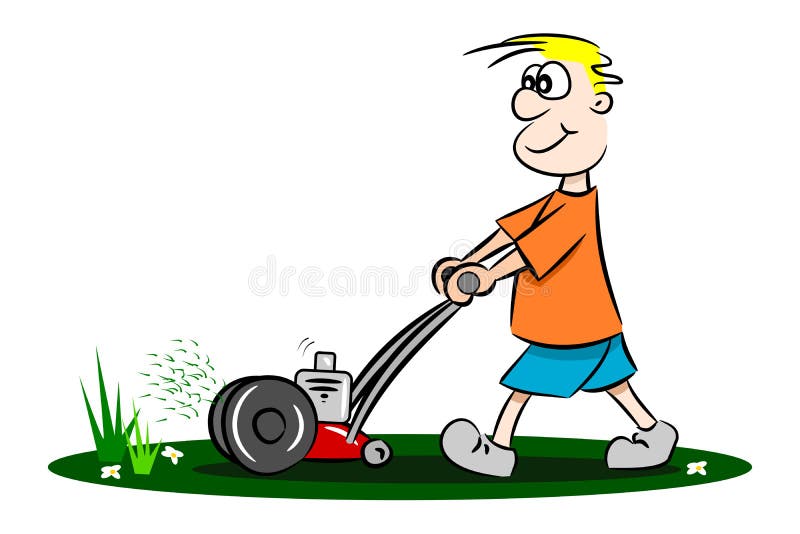 A Cartoon Guy Cutting the Grass Stock Vector - Illustration of pushing ...