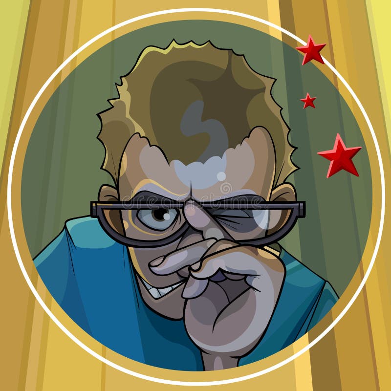 Cartoon Guy with Glasses Computer Hacker Looking at the Monitor Stock ...