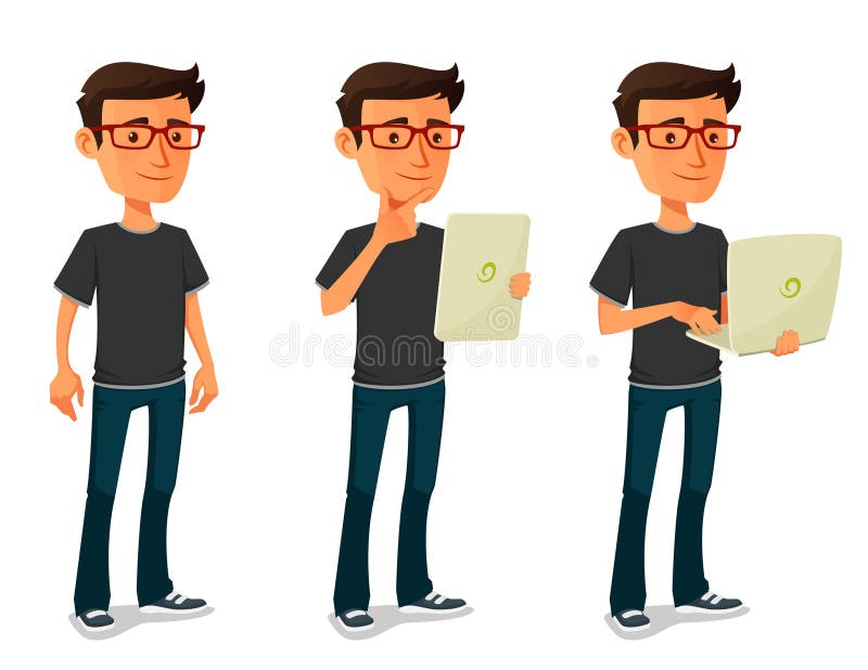 Cartoon Guy with Tablet and Notebook Stock Vector - Illustration of ...