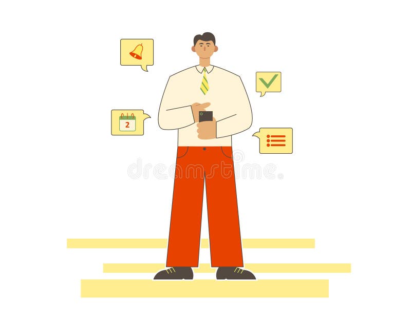 Cartoon Guy Use Smartphone To Control Task and Time Vector Stock Vector ...