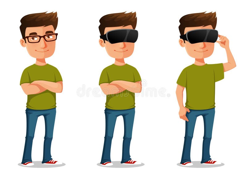 Cartoon Guy Using Virtual Reality Glasses Stock Vector - Illustration ...