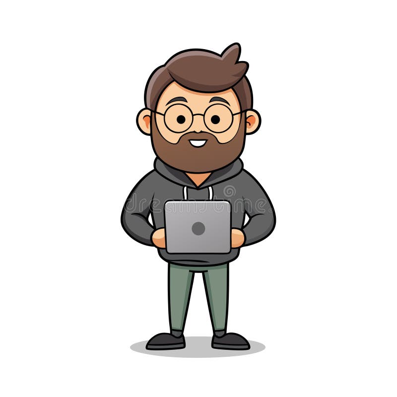 Cartoon Hacker with Laptop, Illustration for Security, Coding, and ...