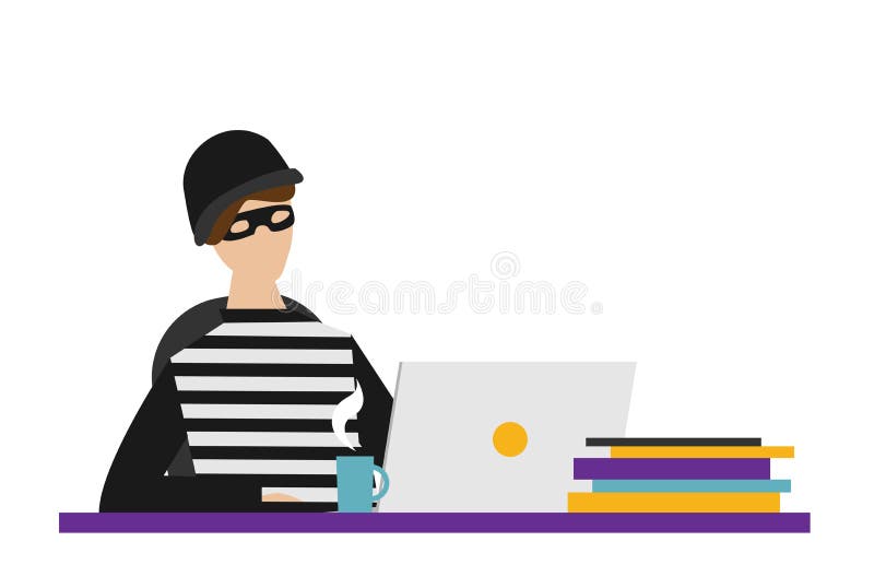 Cartoon Hacker with Laptop. Vector Illustration Stock Vector ...