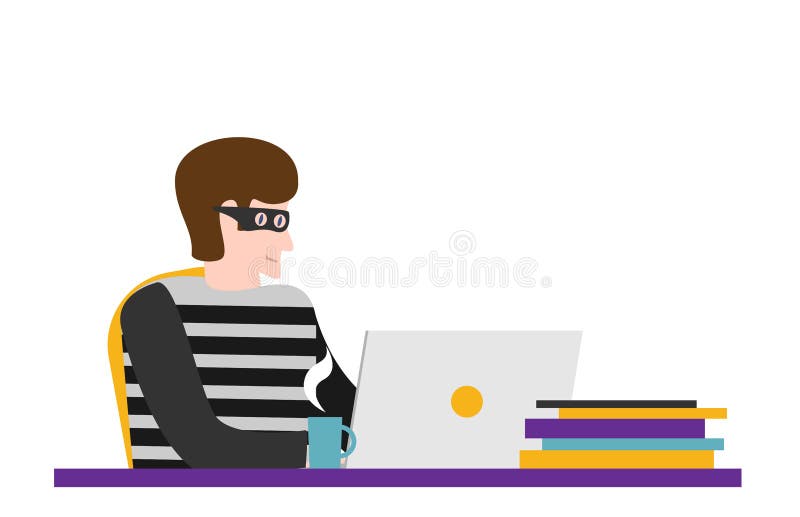 Cartoon Hacker with Laptop. Vector Illustration Stock Vector ...