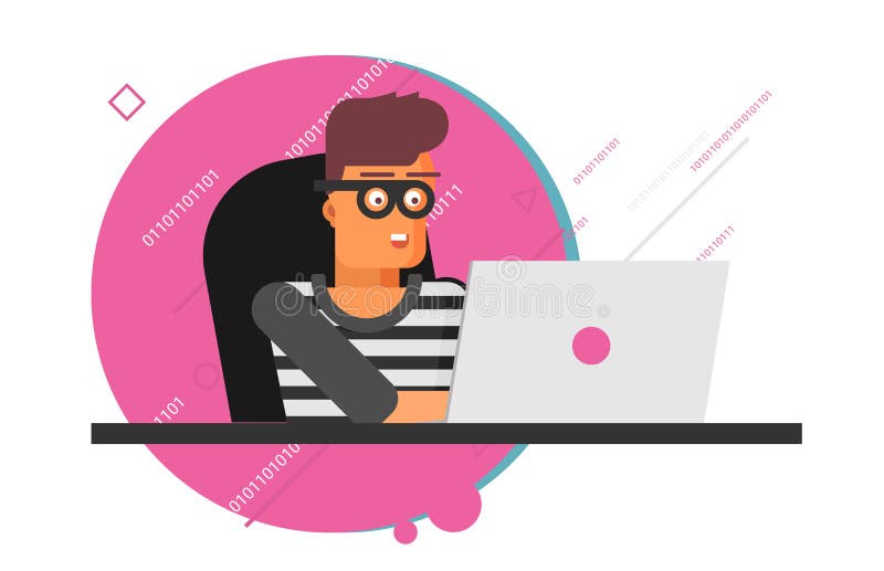 Cartoon Hacker with Laptop. Vector Illustration Stock Vector ...