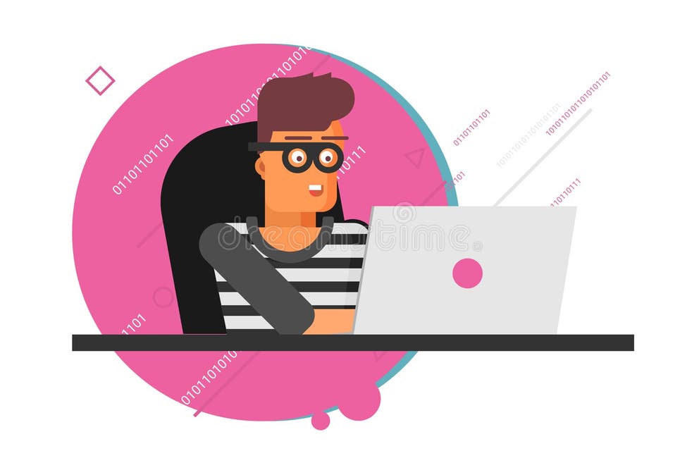 Cartoon Hacker with Laptop. Vector Illustration Stock Vector ...
