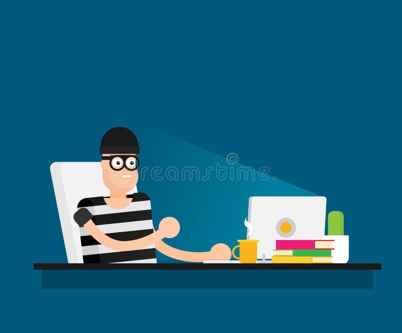 Cartoon Hacker with Laptop. Vector Illustration Stock Vector ...