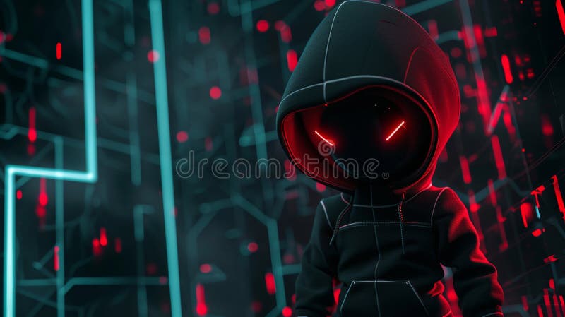 Cartoon Hacker Standing in Front of Neon Background Stock Image - Image ...