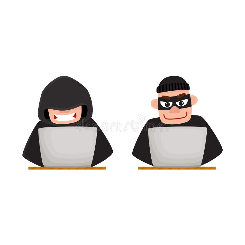 Cartoon Hackers Using Laptop for Computer Attack Stock Vector ...
