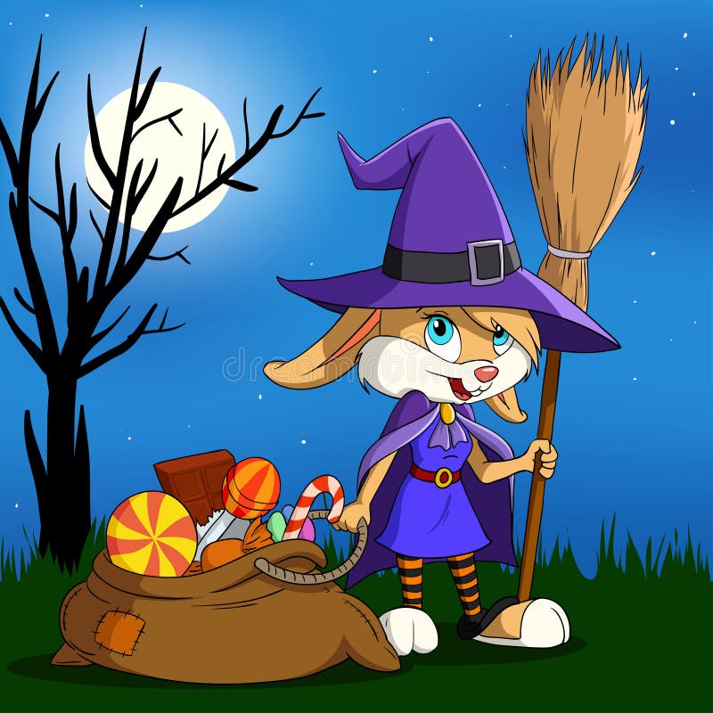 Cartoon Halloween Bunny Girl with Candy Sack. Stock Vector ...