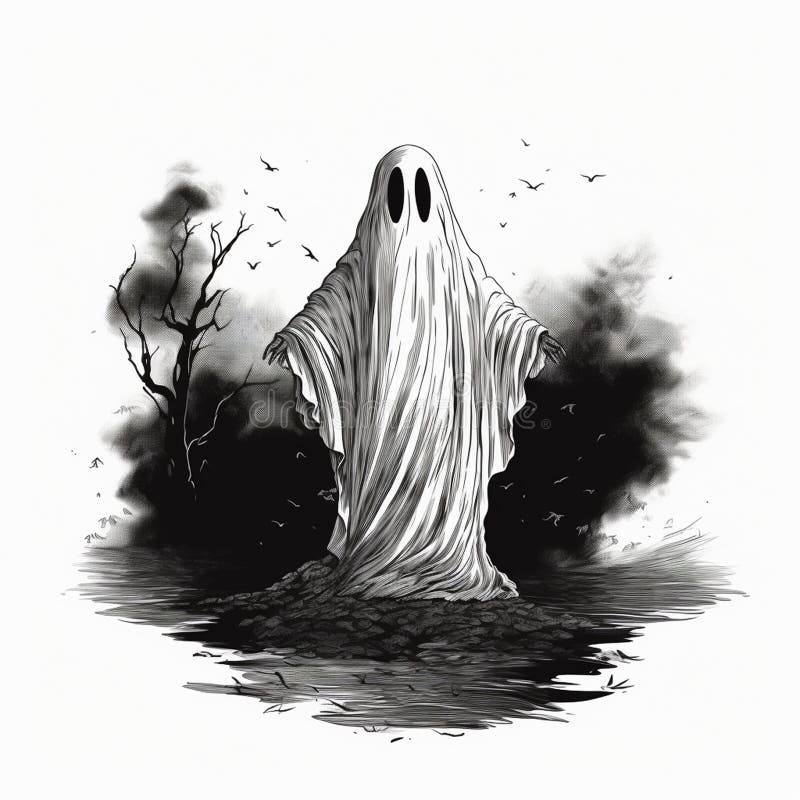 Cartoon Halloween Ghost Drawing Stock Illustration - Illustration of ...