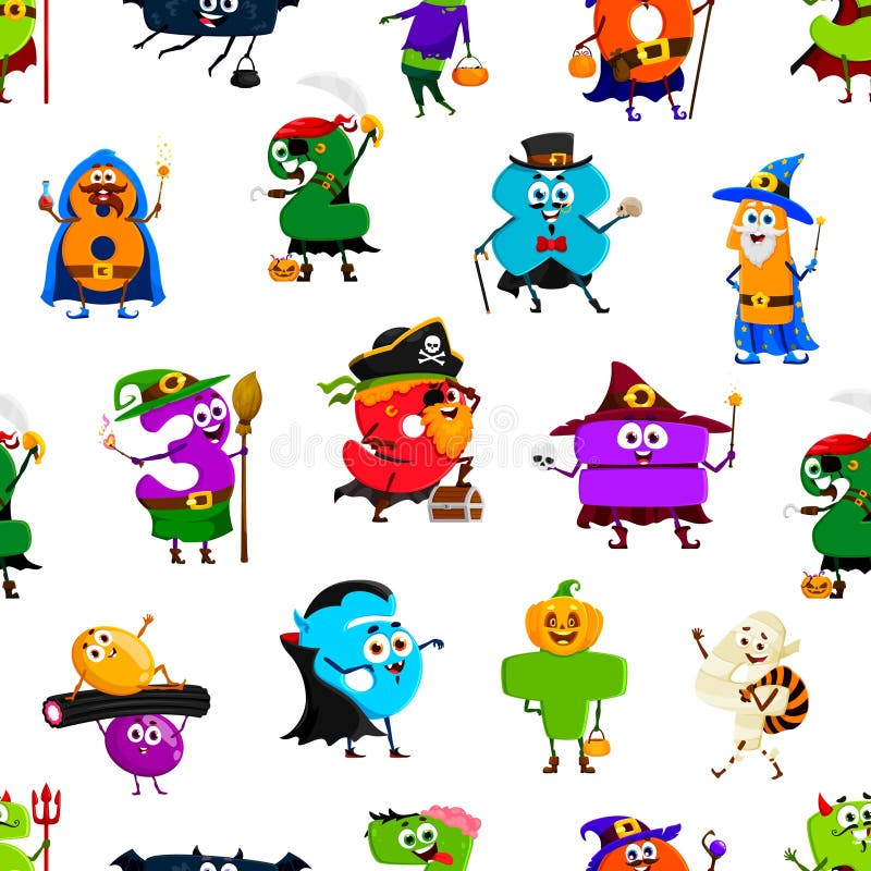 Cartoon Halloween Number Digit Characters Pattern Stock Vector ...