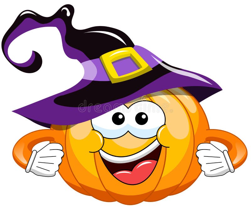Cartoon Halloween Pumpkin Witch Hat Stock Vector - Illustration of ...