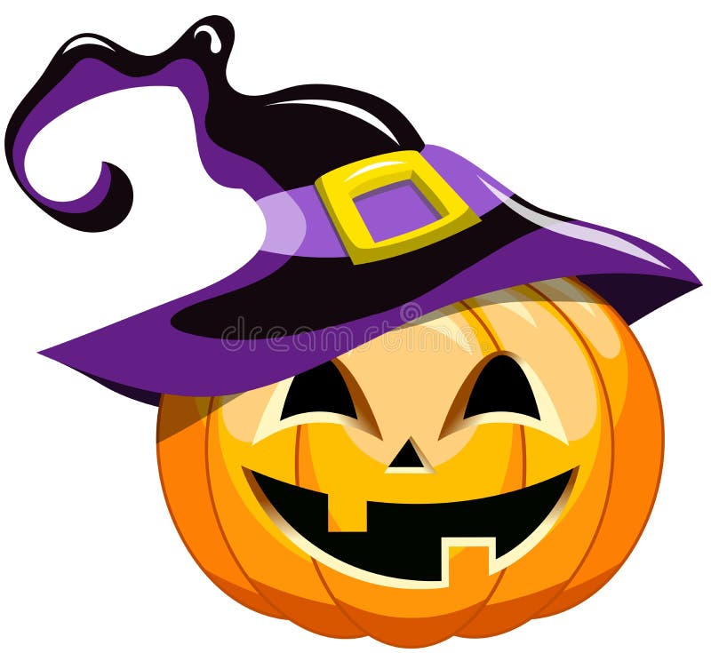Cartoon Halloween Pumpkin Witch Hat Stock Vector - Illustration of ...