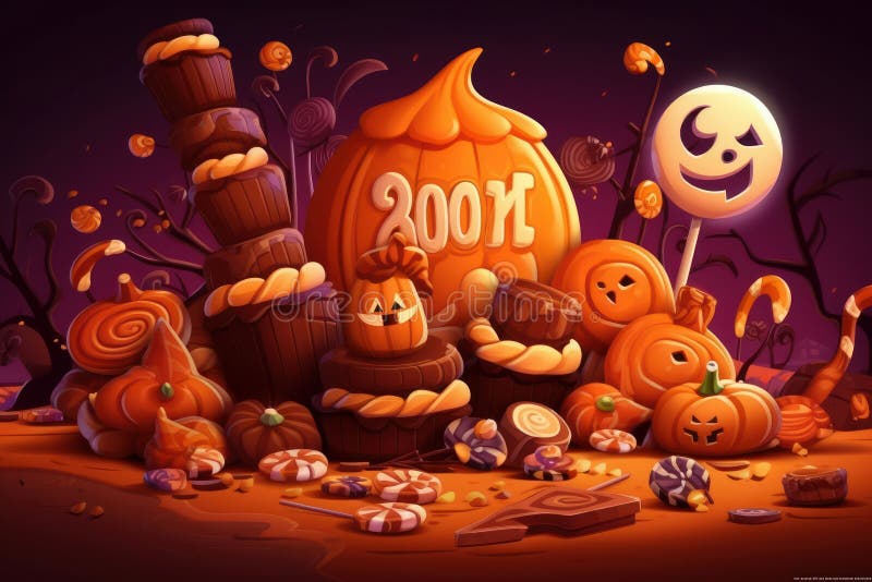 Cartoon Halloween Sweets and Cakes. Stock Illustration - Illustration of evil, magic: 290045962