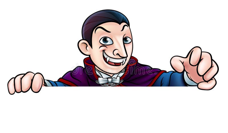 Cartoon Halloween Vampire Peeking Over Sign Stock Vector - Illustration ...