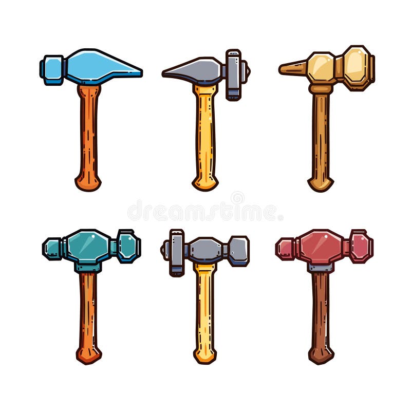 Cartoon Hammers Set Isolated White Background, Colorful Carpentry Tools ... Cartoon Hammers Set Isolated White Background, Colorful Carpentry Tools ...