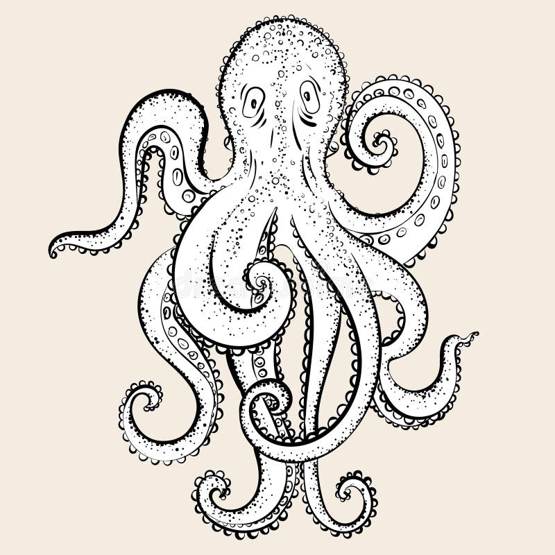 Cartoon Hand Drawing Octopus. Stock Vector - Illustration of octopus ...