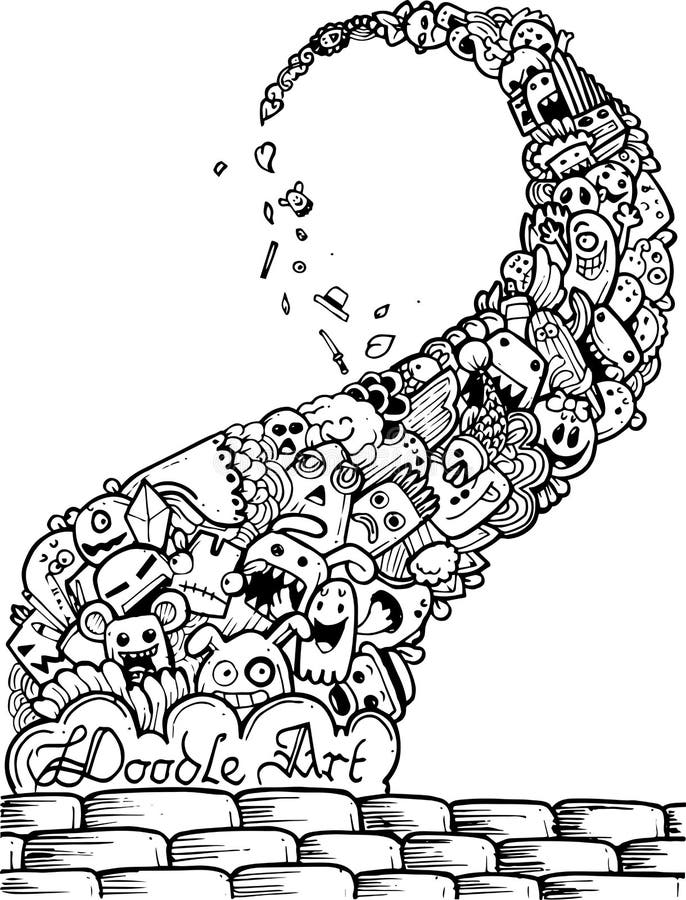 Cartoon hand-drawn doodle stock illustration. Illustration of pages ...