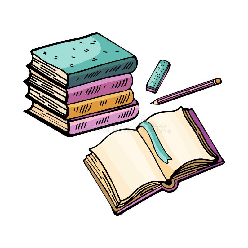 Open Book or Tutorial, Vector Drawing Isolated on White Background ...