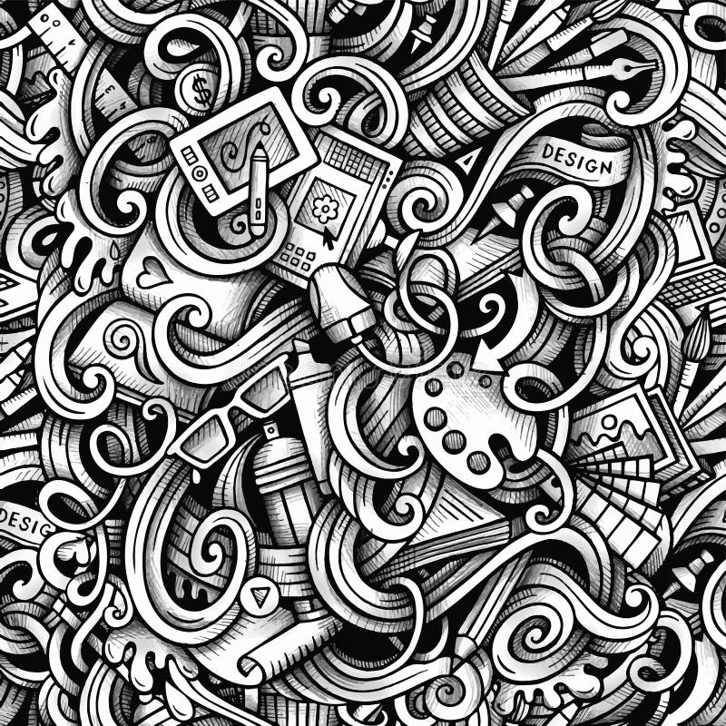 Cartoon Hand-drawn Doodles Design and Art Seamless Pattern Stock Vector ...