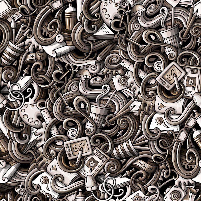 Cartoon Hand-drawn Doodles on the Subject of Design Seamless Pattern ...
