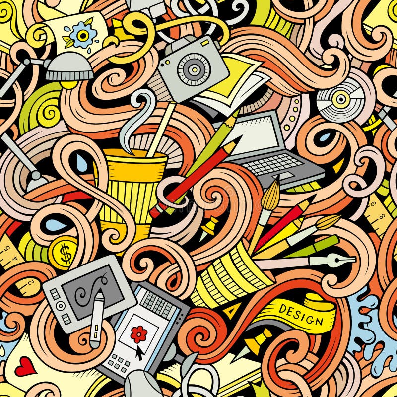 Cartoon Hand-drawn Doodles on the Subject of Design Seamless Pattern ...
