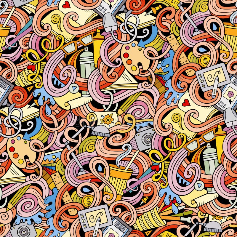 Cartoon Hand-drawn Doodles on the Subject of Design Seamless Pattern ...
