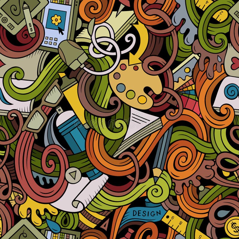 Cartoon Hand-drawn Doodles on the Subject of Design Seamless Pattern ...