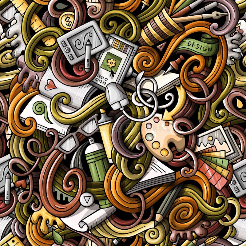 Cartoon Hand-drawn Doodles on the Subject of Design Seamless Pattern ...
