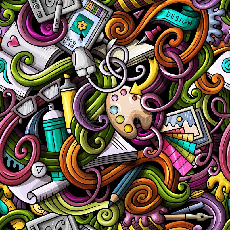 Cartoon Hand-drawn Doodles on the Subject of Design Seamless Pattern ...