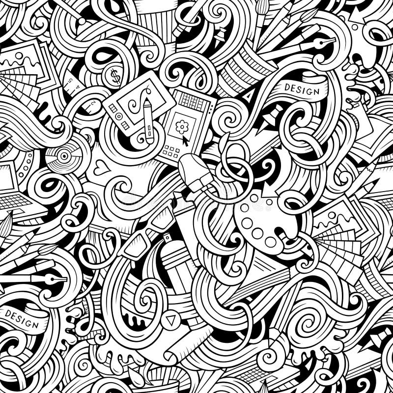 Cartoon Hand-drawn Doodles on the Subject of Design Seamless Pattern ...