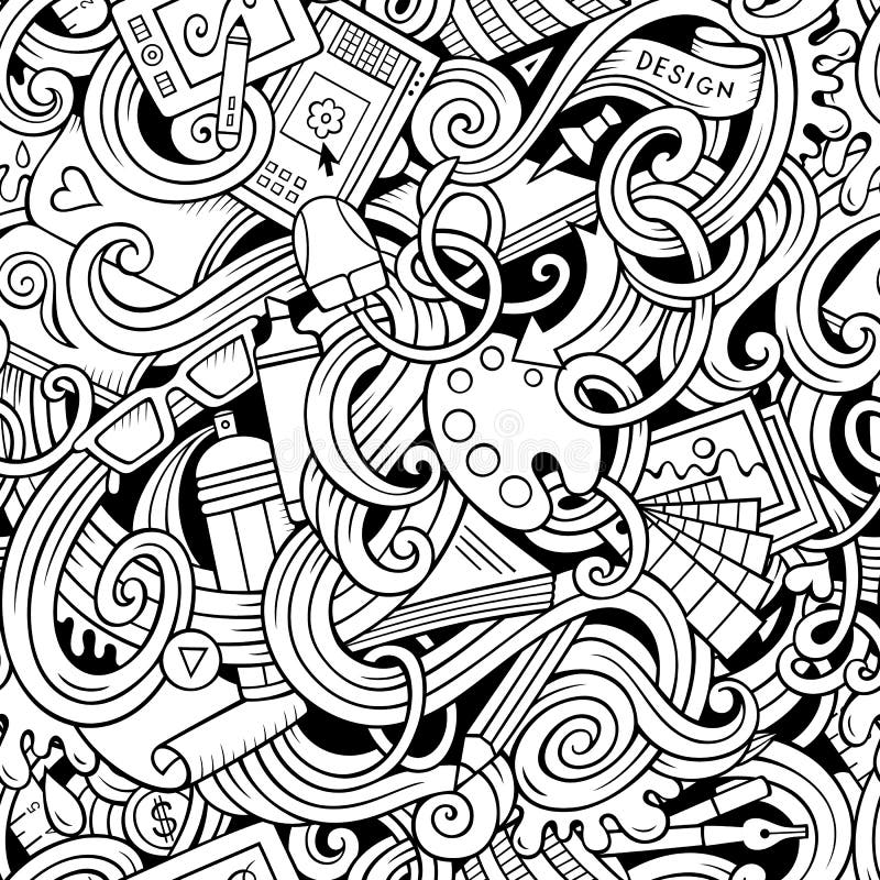 Cartoon Hand-drawn Doodles on the Subject of Design Seamless Pattern ...