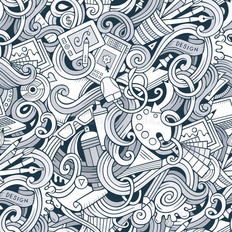 Cartoon Hand-drawn Doodles on the Subject of Design Seamless Pattern ...