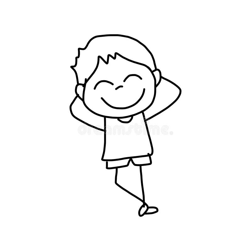 Cartoon Hand-drawn Happy Kid Stock Illustration - Illustration of ...