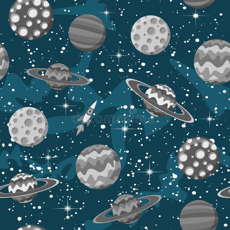 Comic Space with Planets and Spaceships. Rocket Cartoon, Star and ...