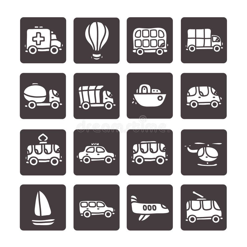Cartoon Hand Drawn Transport Icon Set Stock Vector - Illustration of ...