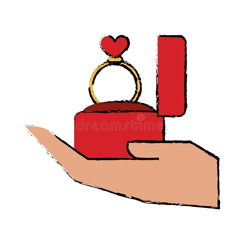 Cartoon Hand Hold Engagement Box with Ring Stock Vector - Illustration ...
