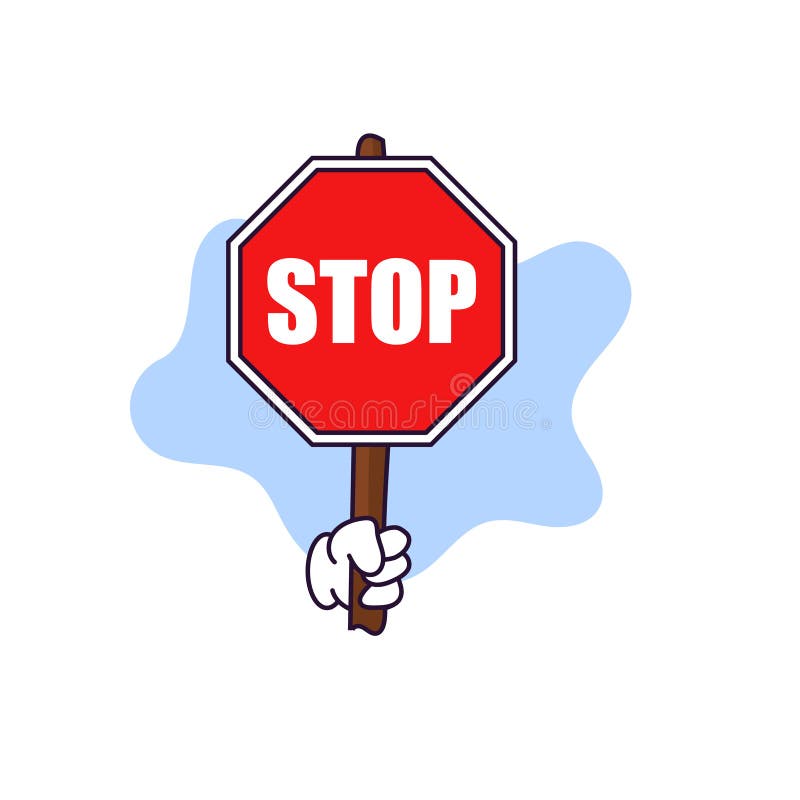 Cartoon Hand Holding a Stop Sign. Vector Illustration Isolated on White ...