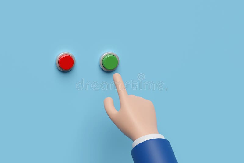 Cartoon Hand Pressing a Green Button. 3d Illustration Stock ...