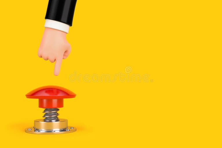 Cartoon Hand Push Red Button. 3d Rendering Stock Photo - Image of ...