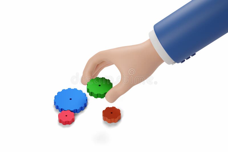 Cartoon Hand Putting a Gear in Its Place. Coaching Concept Stock ...