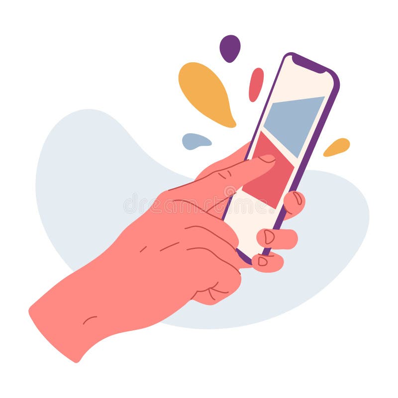 Cartoon Hand Using Smartphone Cellphone Screen Scrolling Human Hand Holding Mobile Phone