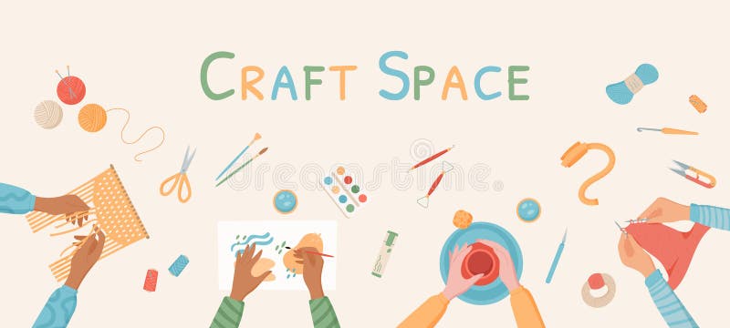 Cartoon Handicraft Art Workshop Background Concept Stock Vector ...