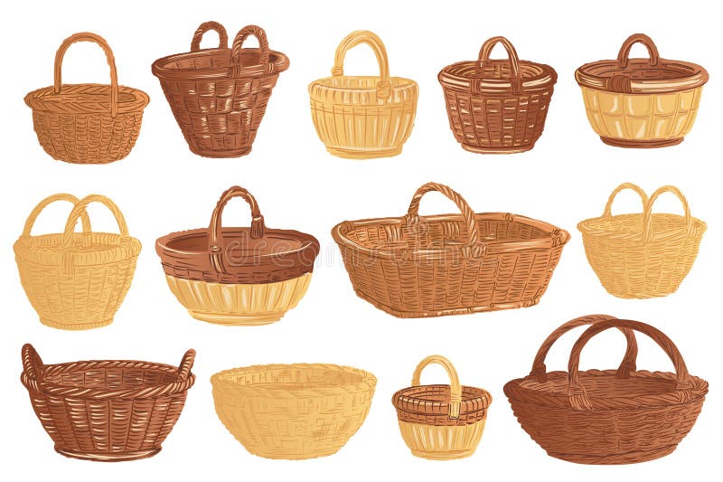 Cartoon Handmade Baskets stock illustration. Illustration of straw ...
