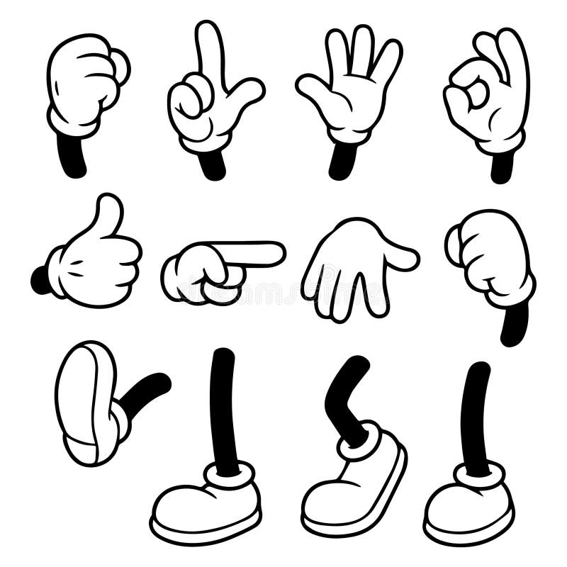 Cartoon Hands and Feet in Various Poses and Gestures Cartoon Feet Stock ...