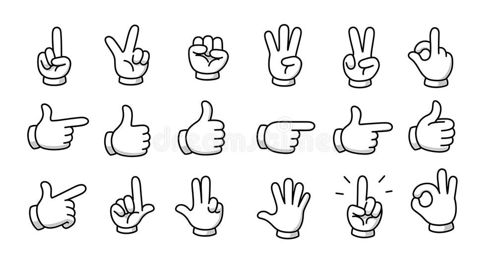 Cartoon Hands Gestures Collection in Vector Format on White Background ...