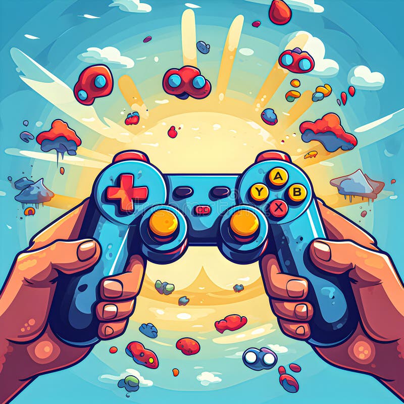 Cartoon Hands Hold a Game Controller and Play Games by Pressing Sticks ...