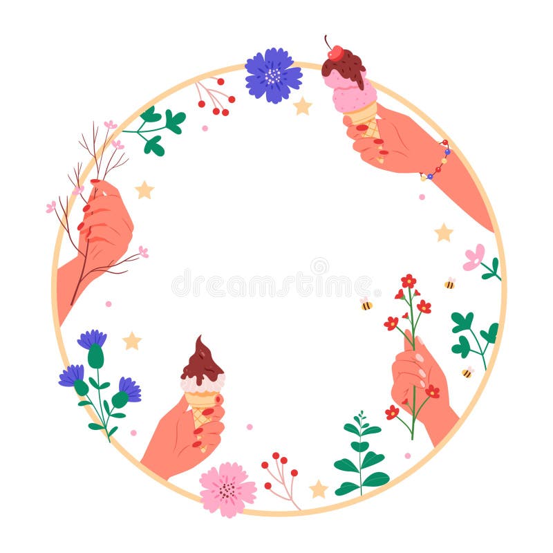 Cartoon Hands Holding Objects Frame Stock Illustration - Illustration ...